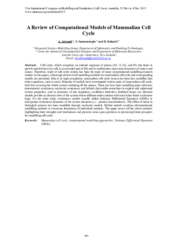 (PDF) A review of computational models of mammalian cell cycle