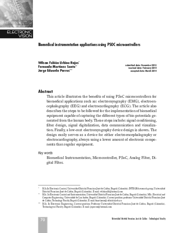 (PDF) Biomedical Instrumentation Applications Using Psoc Microcontrollers