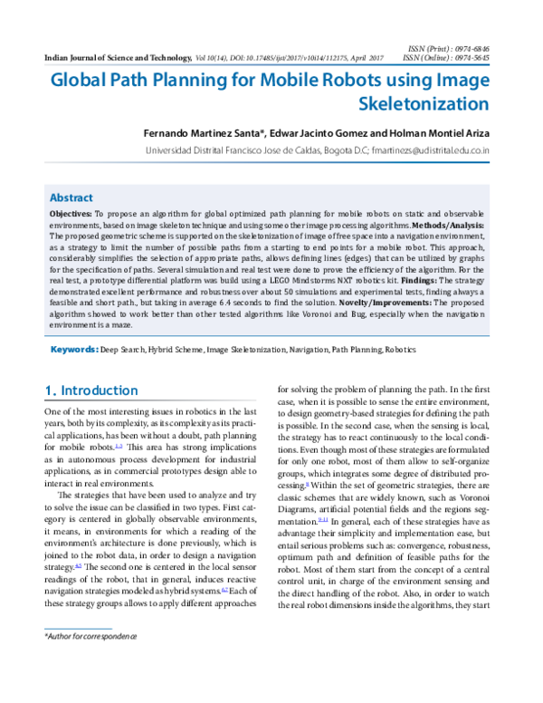 (PDF) Global Path Planning for Mobile Robots using Image Skeletonization