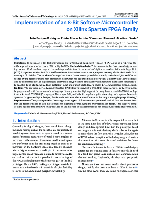 (PDF) Implementation of an 8-Bit Softcore Microcontroller on Xilinx Spartan FPGA Family