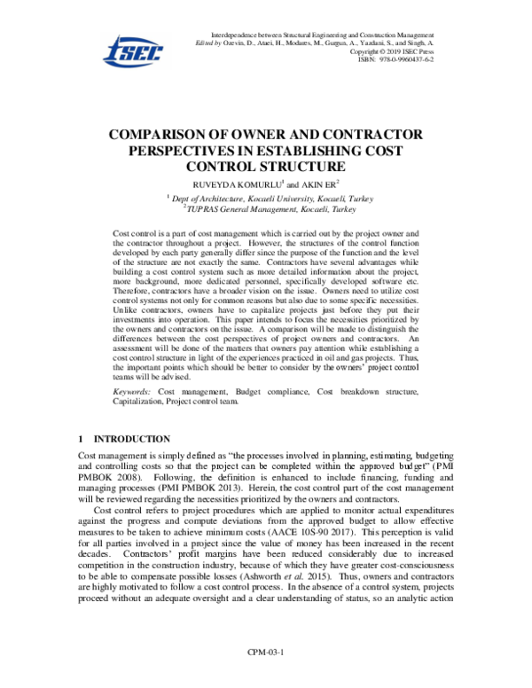 (PDF) Comparison of Owner and Contractor Perspectives in Establishing ...