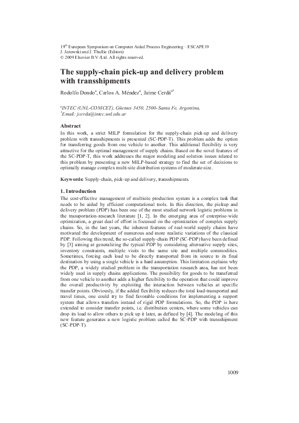 (PDF) The supply-chain pick-up and delivery problem with transshipments