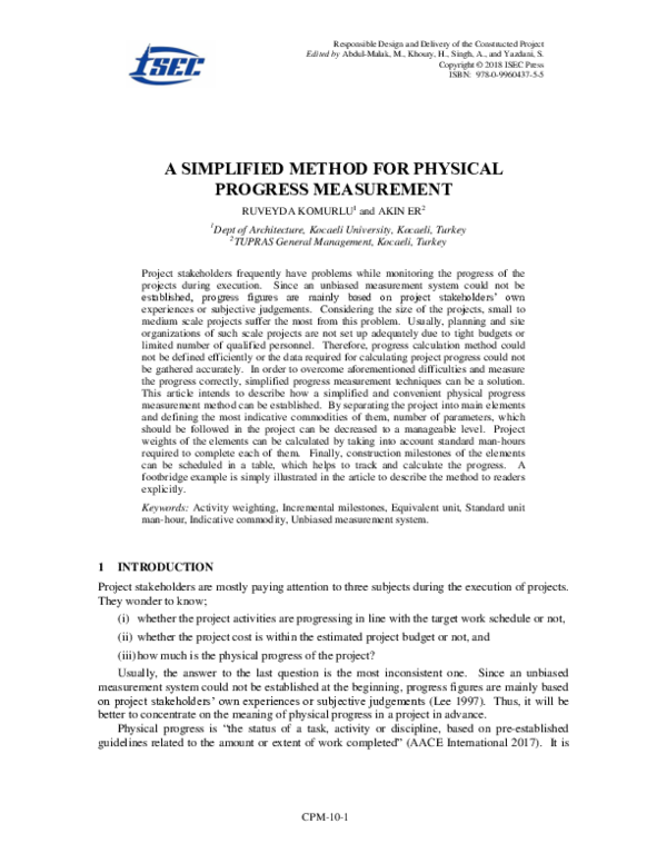 (PDF) A Simplified Method for Physical Progress Measurement