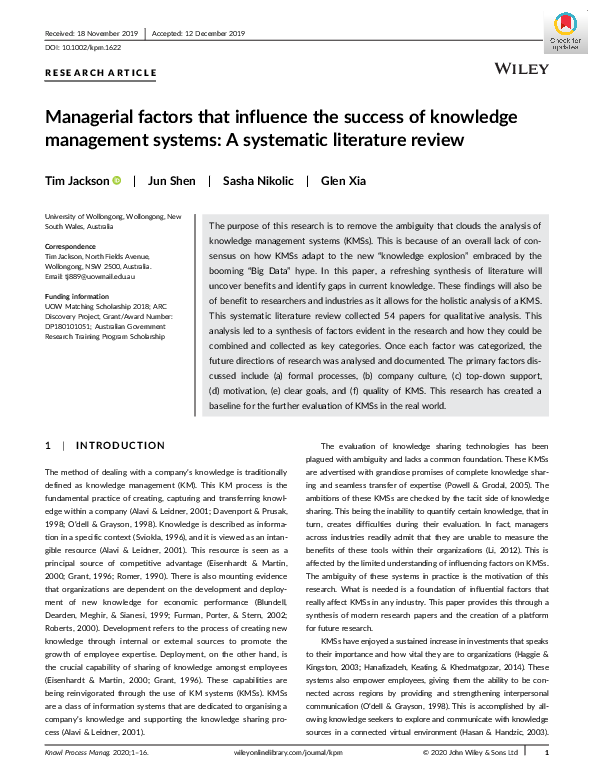 (PDF) Managerial factors that influence the success of knowledge ...