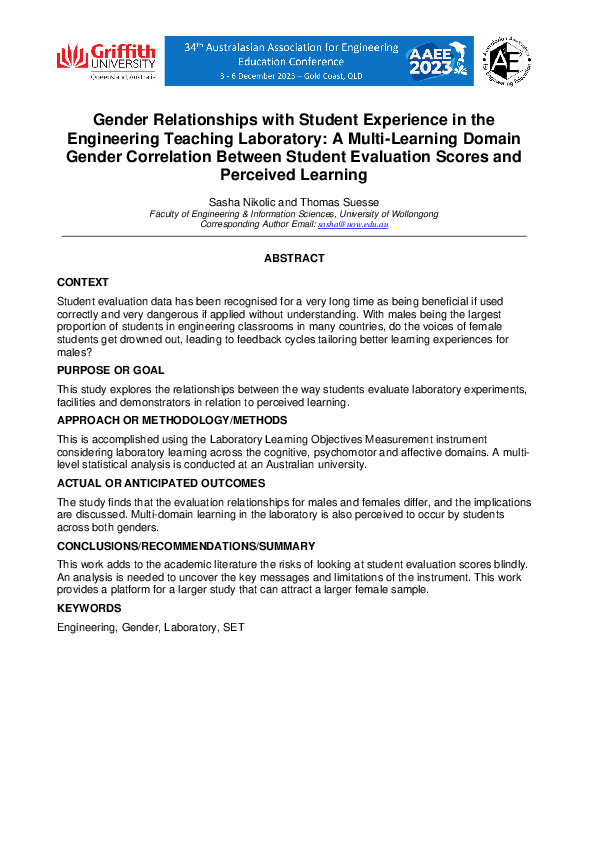 (PDF) Gender Relationships with Student Experience in the Engineering ...