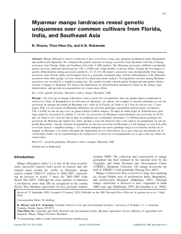 (PDF) Myanmar mango landraces reveal genetic uniqueness over common ...