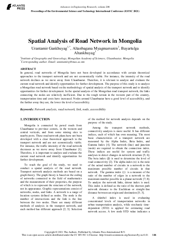 (PDF) Spatial Analysis of Road Network in Mongolia