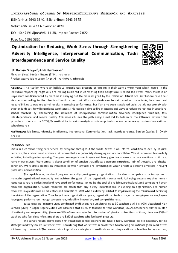 (PDF) Reducing Work Stress