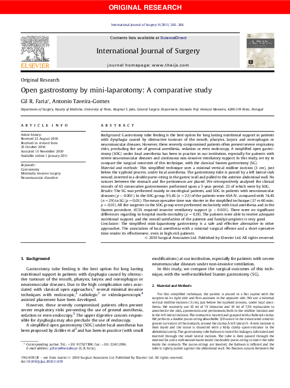 (PDF) Open gastrostomy by mini-laparotomy: A comparative study
