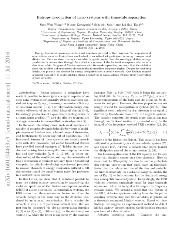 (PDF) Entropy Production of Nanosystems with Time Scale Separation