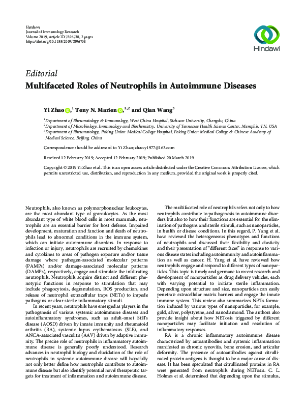 (PDF) Multifaceted Roles of Neutrophils in Autoimmune Diseases