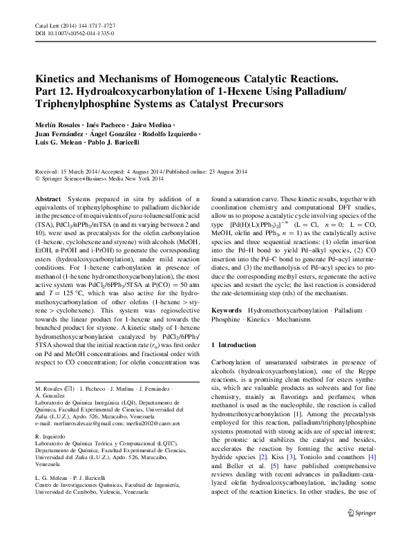 (PDF) Kinetics and mechanisms of homogeneous catalytic reactions