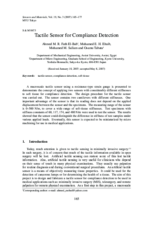 (PDF) Tactile sensor for compliance detection
