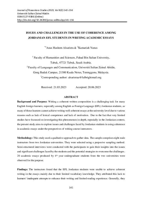 (PDF) Issues and Challenges in the Use of Coherence Among Jordanian Efl ...