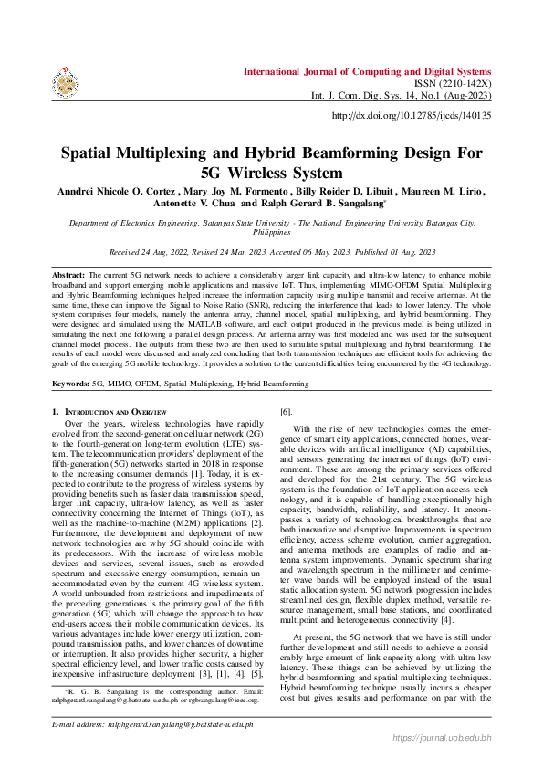 (PDF) Spatial Multiplexing and Hybrid Beamforming Design For 5G Wireless System