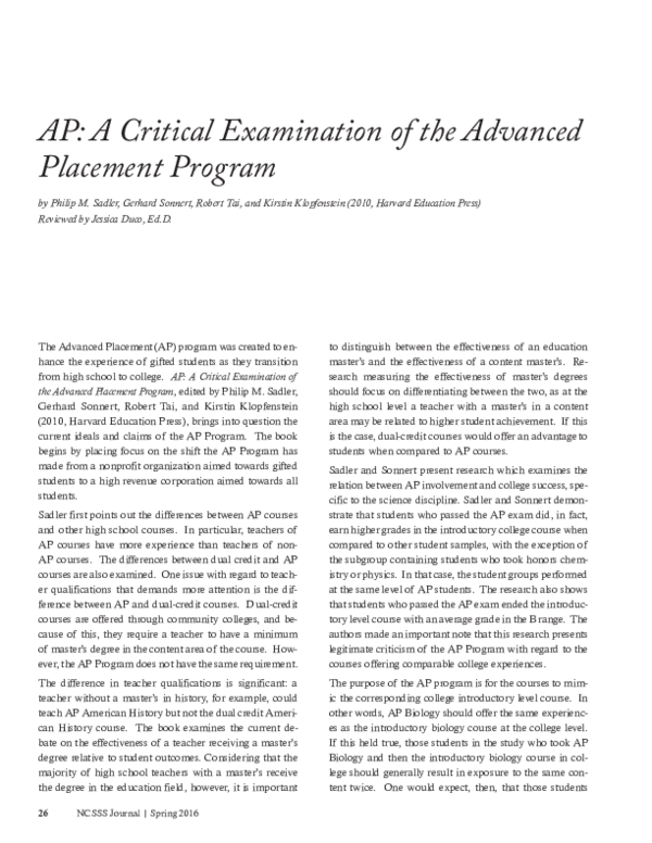 (PDF) AP: A Critical Examination of the Advanced Placement Program