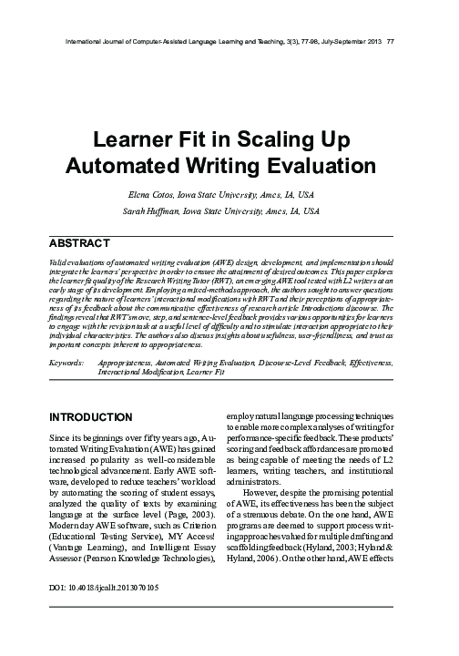 (PDF) Learner Fit in Scaling Up Automated Writing Evaluation