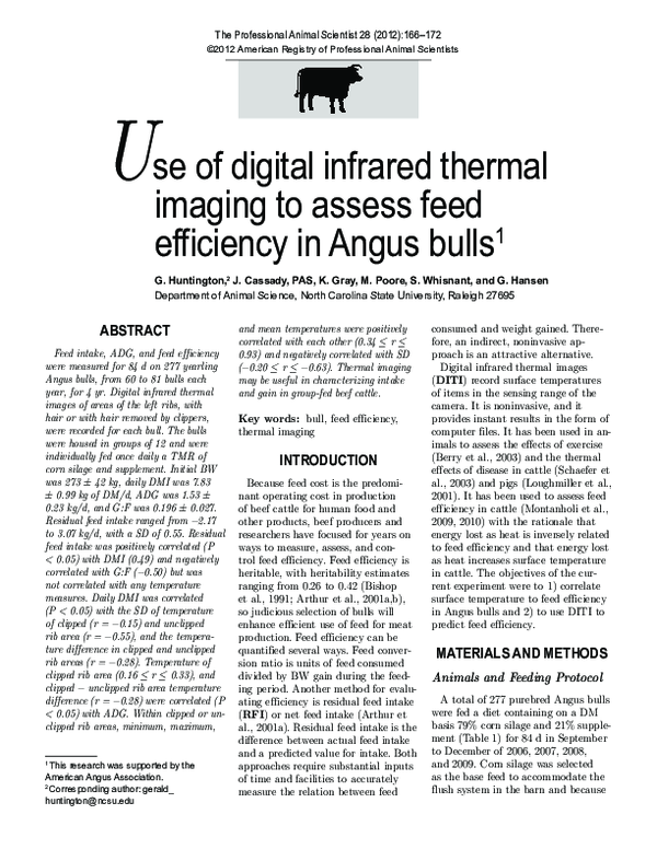 (PDF) Use of digital infrared thermal imaging to assess feed efficiency in Angus bulls1