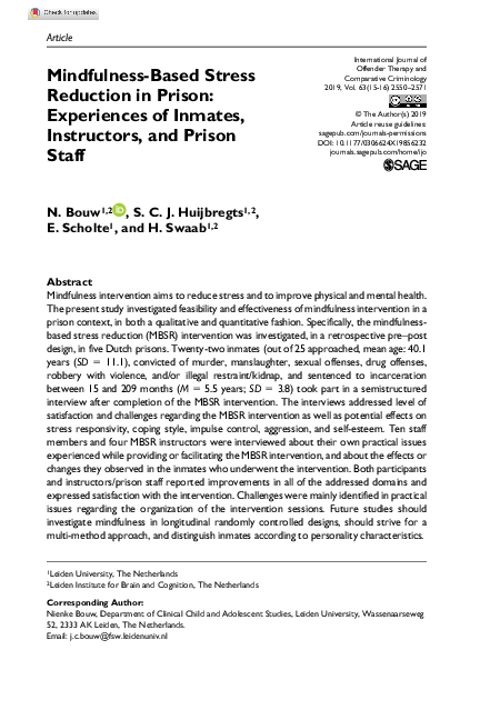 (PDF) Mindfulness-Based Stress Reduction in Prison: Experiences of ...