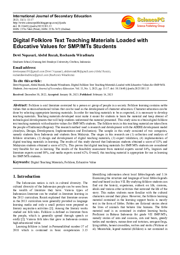 (PDF) Digital Folklore Text Teaching Materials Loaded with Educative ...