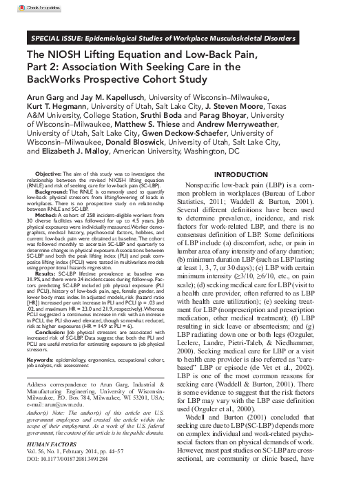 (PDF) The NIOSH Lifting Equation and Low-Back Pain, Part 2