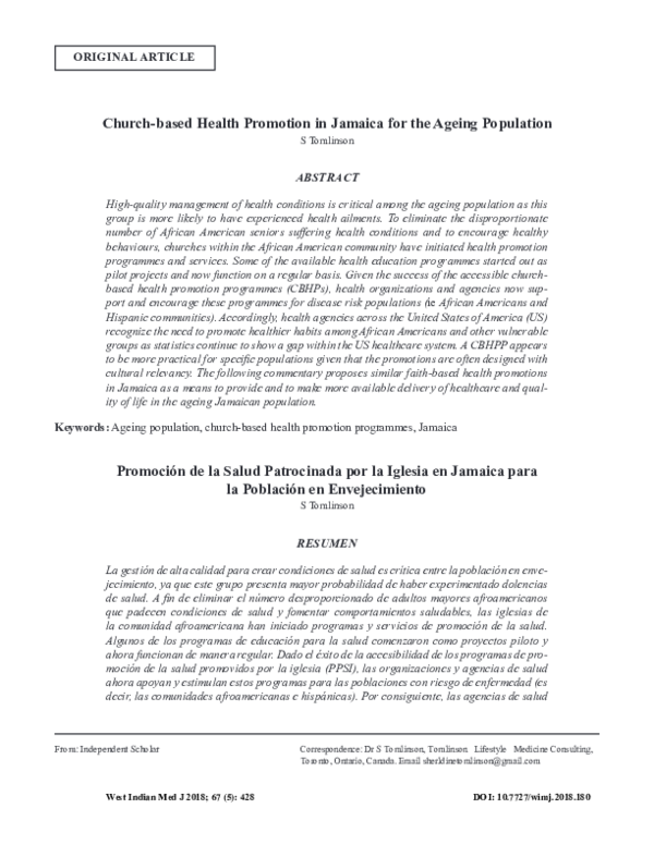(PDF) Church-based Health Promotion in Jamaica for the Ageing Population