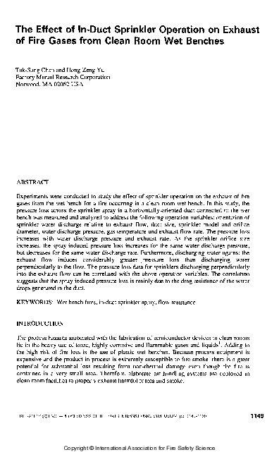 (PDF) The Effect Of In-Duct Sprinkler Operation On Exhaust Of Fire ...