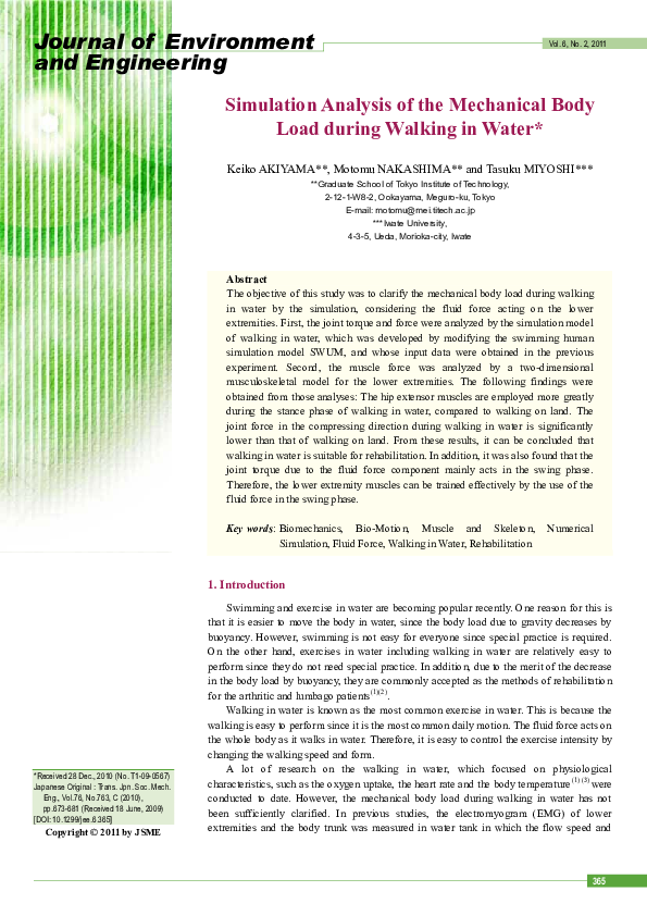 (PDF) Simulation Analysis of the Mechanical Body Load during Walking in Water | Motomu Nakashima ...