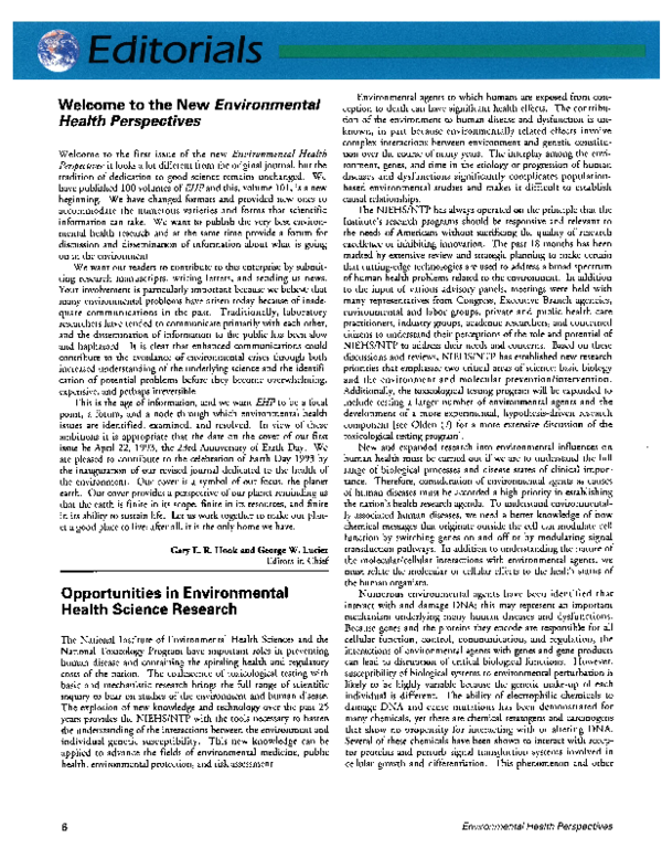 (PDF) Welcome to the New Environmental Health Perspectives