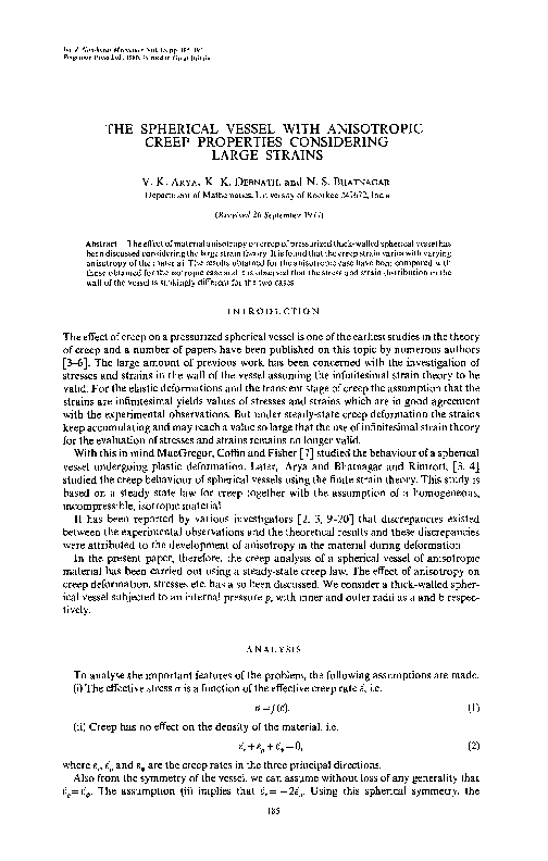 (PDF) The spherical vessel with anisotropic creep properties considering large strains