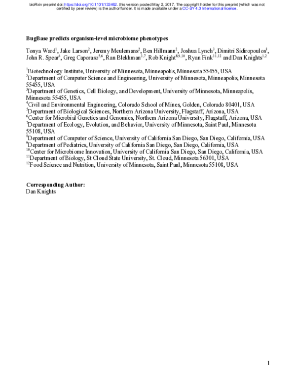 (PDF) BugBase predicts organism-level microbiome phenotypes