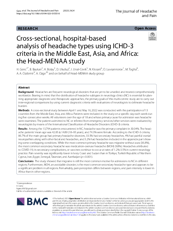 (PDF) Cross-sectional, hospital-based analysis of headache types using ...