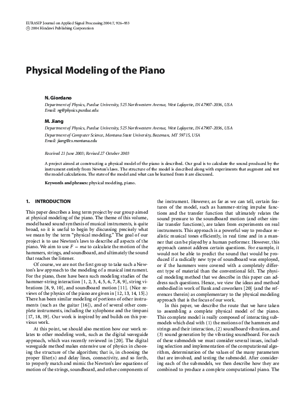 (PDF) Physical Modeling of the Piano