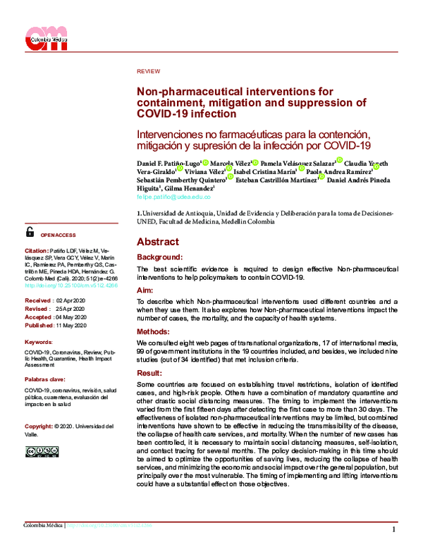 (PDF) Non-pharmaceutical interventions for containment, mitigation and ...