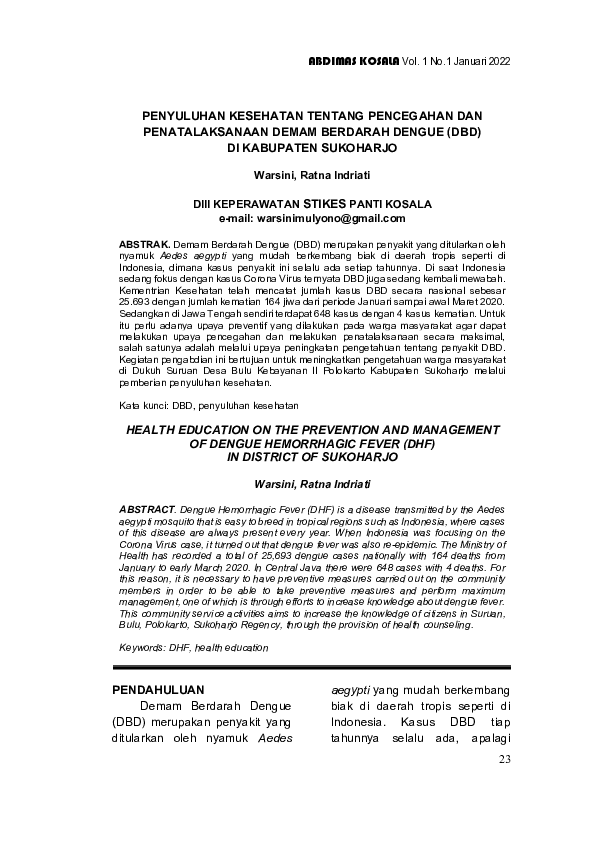(PDF) Penyuluhan Kesehatan Tentang Pencegahan Dan Penatalaksanaan Demam Berdarah Dengue (DBD) DI ...
