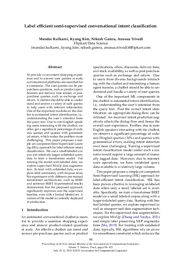 (PDF) Efficient Semi-Supervised Intent Classification in Chatbots (PDF) Efficient Semi-Supervised Intent Classification in Chatbots