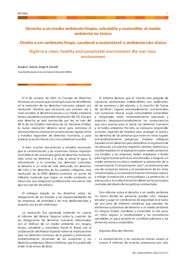 (PDF) Derecho a un medio ambiente limpio, saludable y sostenible: el ...