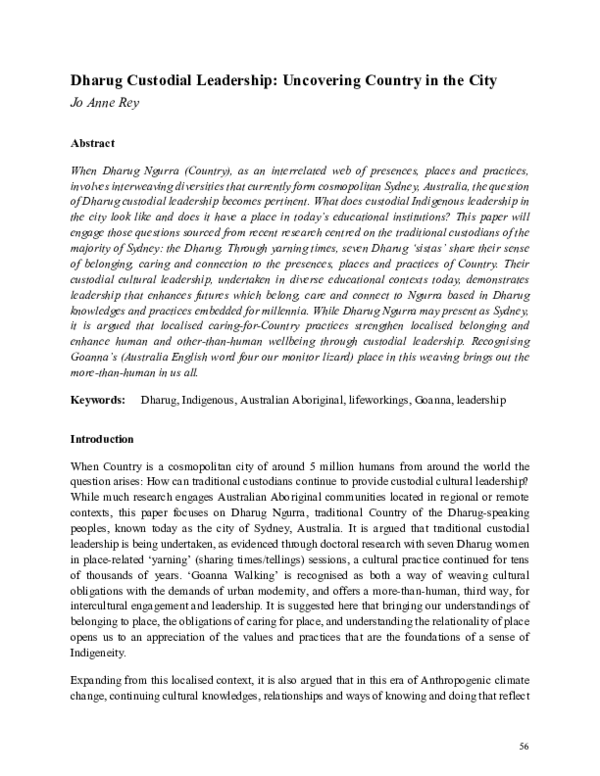 (PDF) Dharug custodial leadership: uncovering Country in the city
