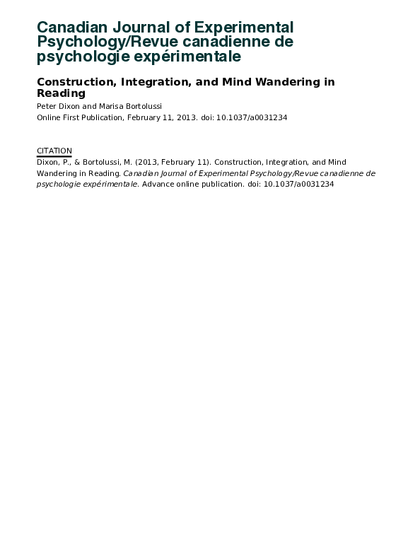 (PDF) Construction, integration, and mind wandering in reading
