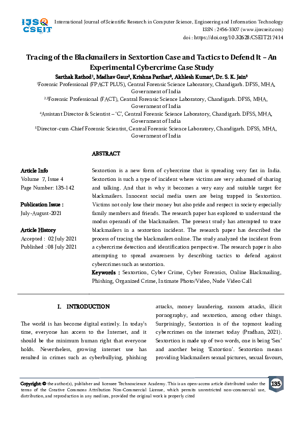 (PDF) Tracing of the Blackmailers in Sextortion Case and Tactics to ...