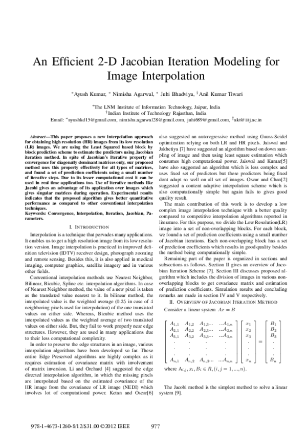 (PDF) An efficient 2-D jacobian iteration modeling for image interpolation | Ayush Kumar ...