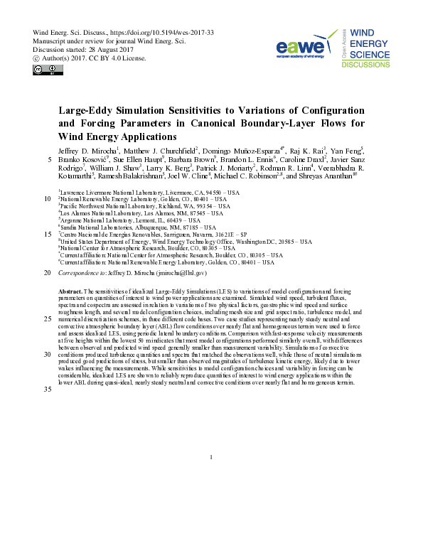 (PDF) Large-Eddy Simulation Sensitivities to Variations of Configuration and Forcing Parameters ...