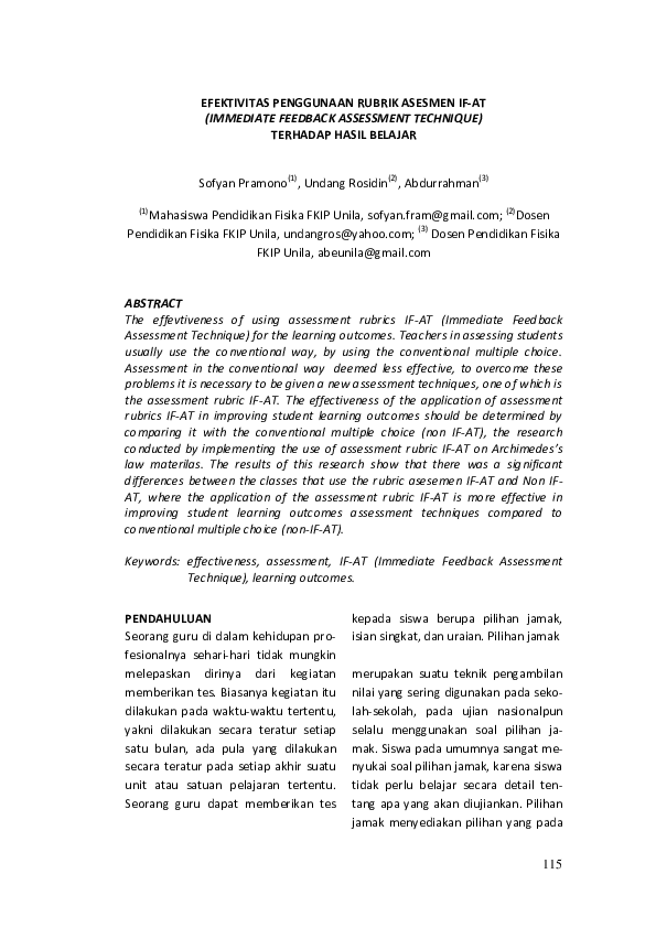 (PDF) Efektivitas Penggunaan Rubrik Asesmen If-At (Immediate Feedback ...