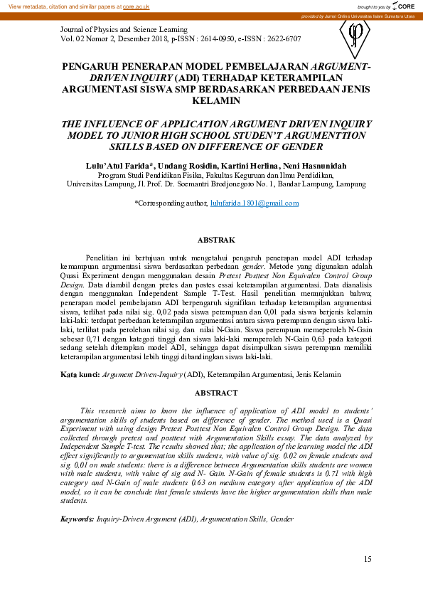 (PDF) Pengaruh Penerapan Model Pembelajaran Argument-Driven Inquiry (Adi) Terhadap Keterampilan ...