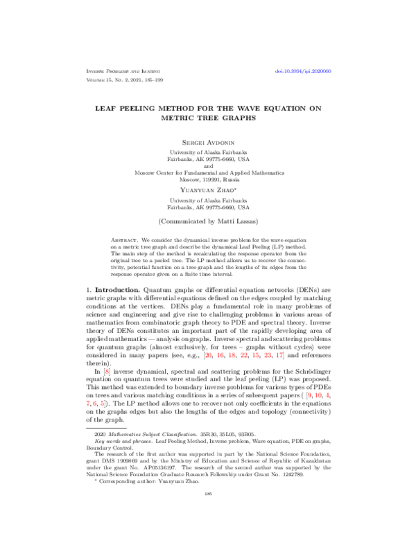 (PDF) Leaf Peeling method for the wave equation on metric tree graphs | Sergei Avdonin ...