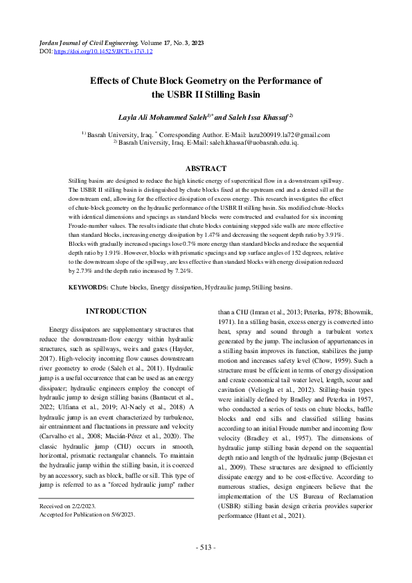 (PDF) Effects of Chute Block Geometry on the Performance of the USBR II ...