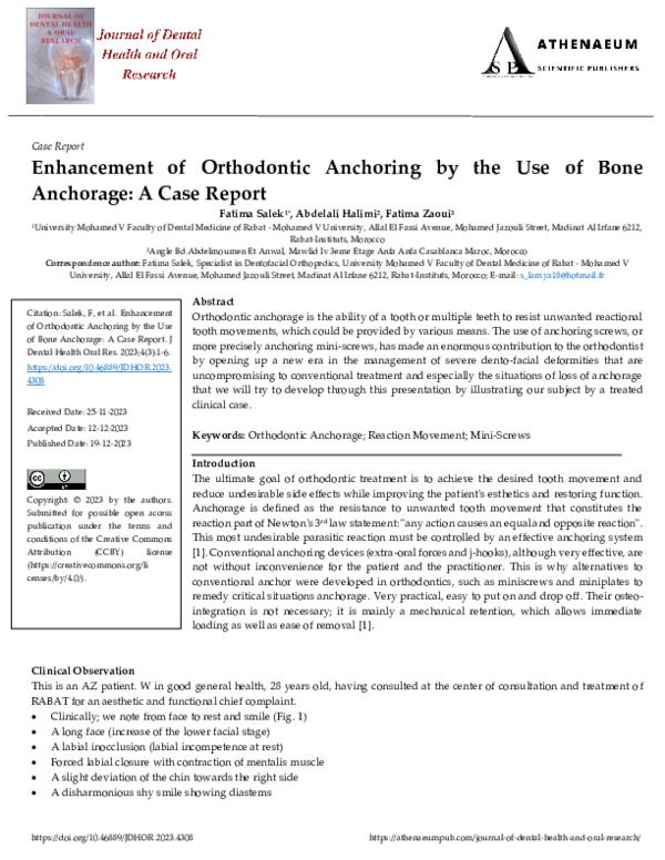 (PDF) Enhancement of Orthodontic Anchoring by the Use of Bone Anchorage ...
