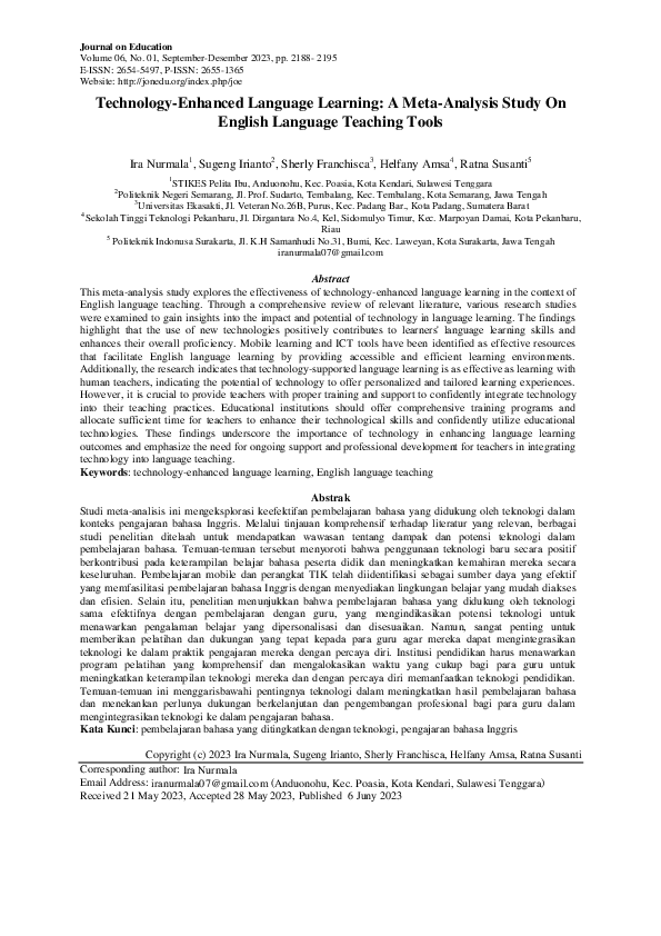 (PDF) Technology-Enhanced Language Learning: A Meta-Analysis Study On ...