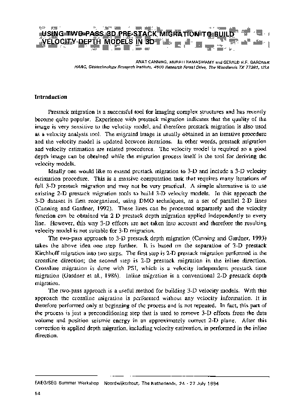 (PDF) Using Two-Pass 3D Pre-Stack Migration to Build Velocity-Depth ...