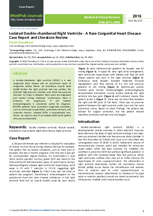 (PDF) Isolated Double-chambered Right Ventricle - A Rare Congenital ...